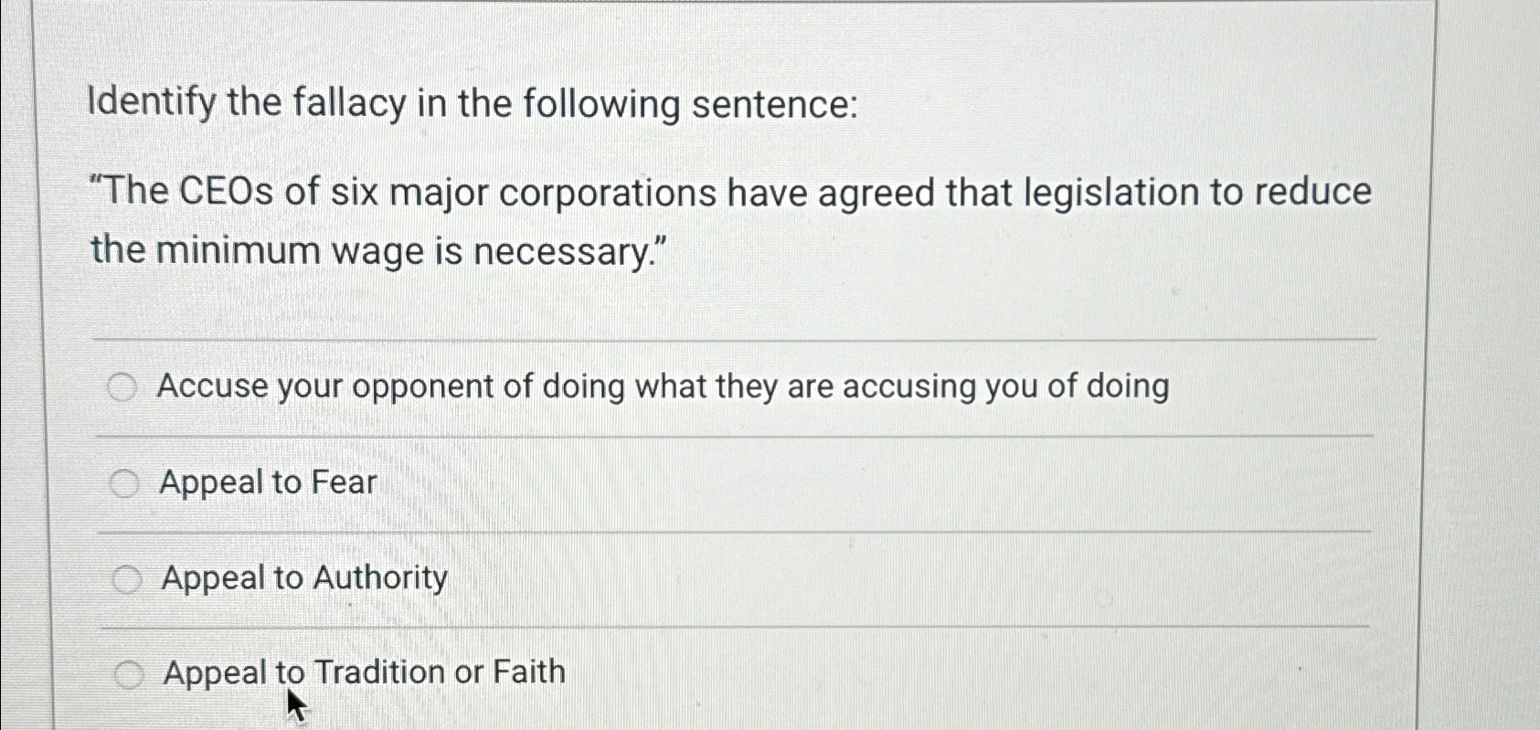 Solved Identify the fallacy in the following sentence:"The | Chegg.com