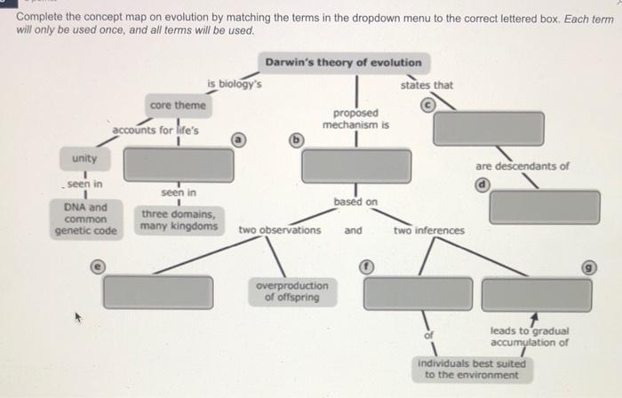 Solved Complete the concept map on evolution by matching the | Chegg.com