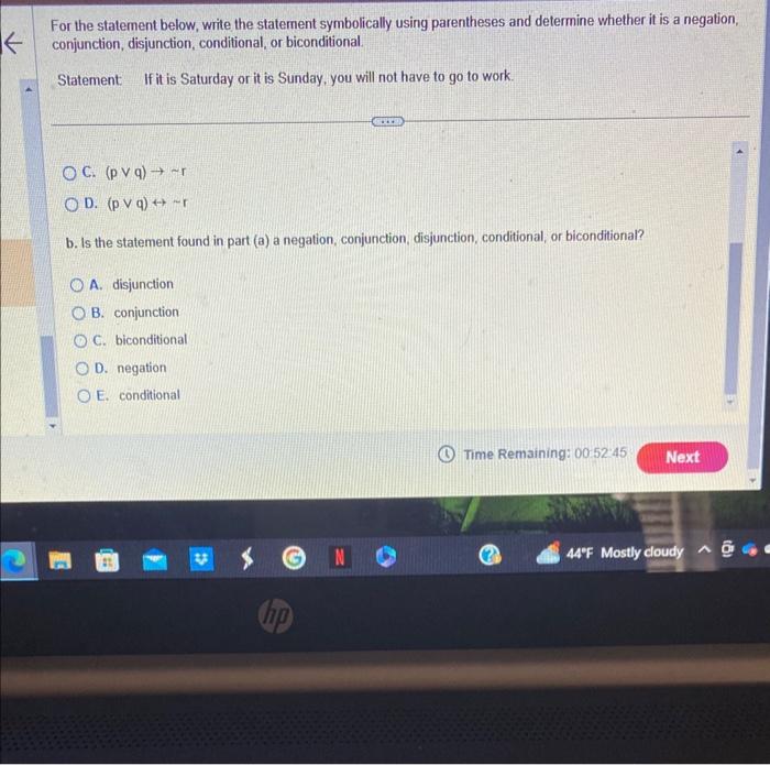 Solved For the statement below, write the statement | Chegg.com