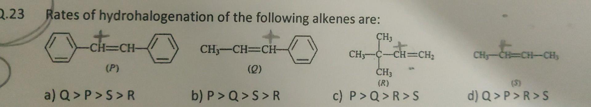 Solved 3 Rates of hydrohalogenation of the following alkenes | Chegg.com