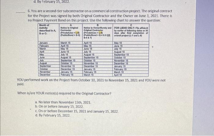 Solved d By February 15, 2022 6. You are a second-tier | Chegg.com