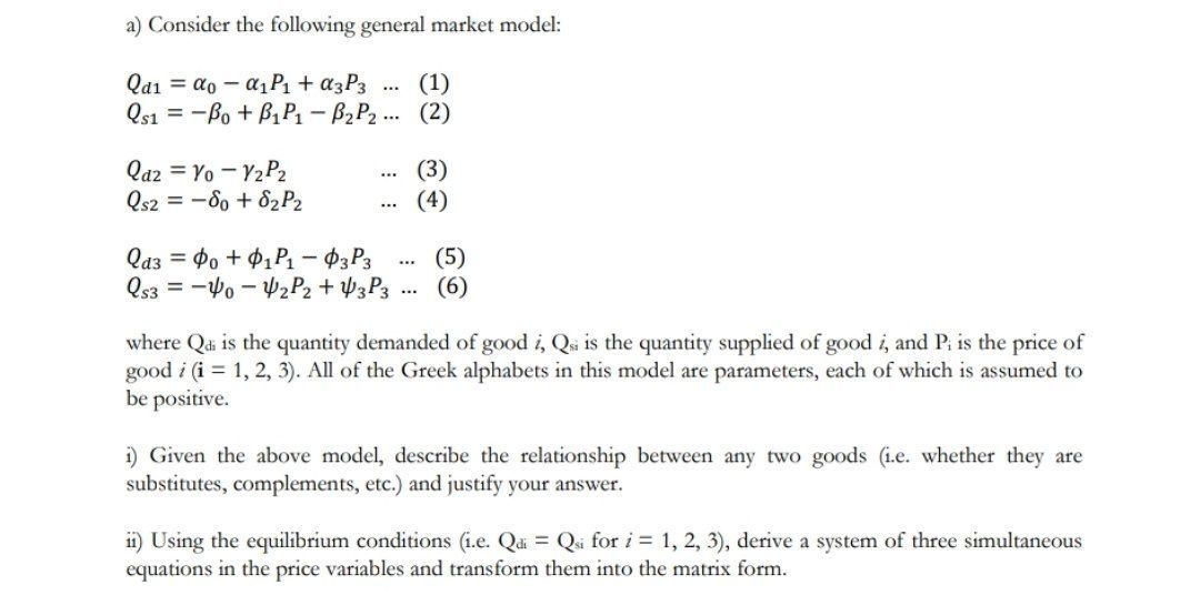 Solved a) ﻿Consider the following general market | Chegg.com