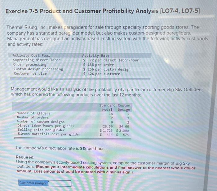 Solved Exercise 7-5 Product and Customer Profitability | Chegg.com