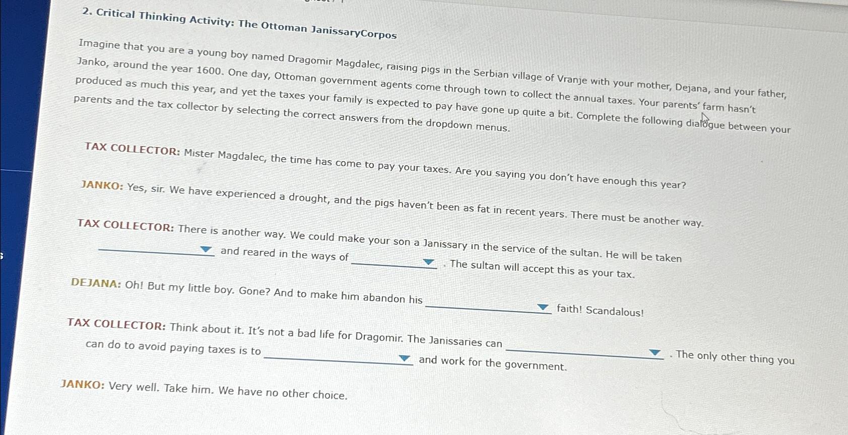 Solved Critical Thinking Activity: The Ottoman | Chegg.com