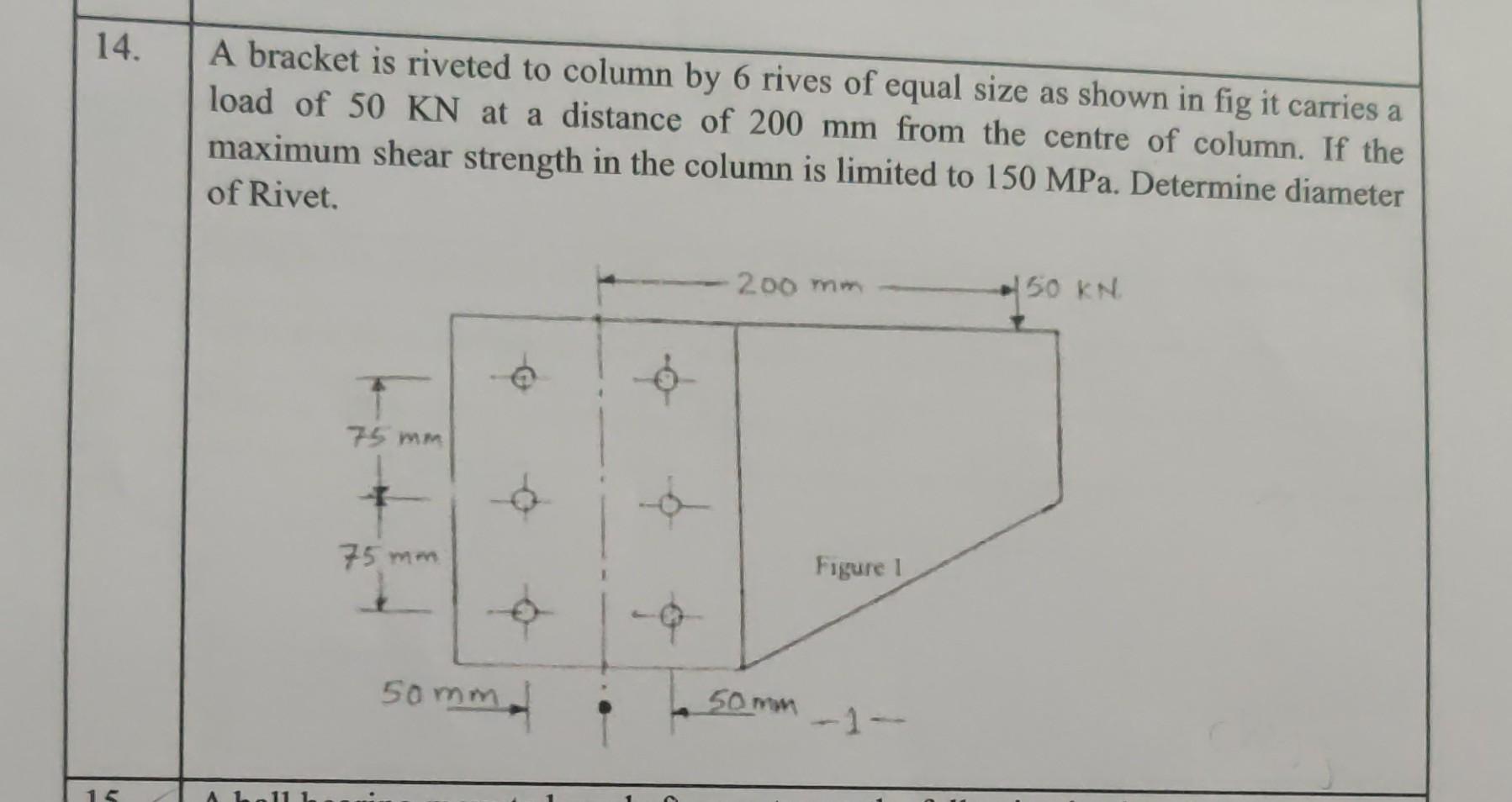 Solved A bracket is riveted to column by 6 rives of equal | Chegg.com