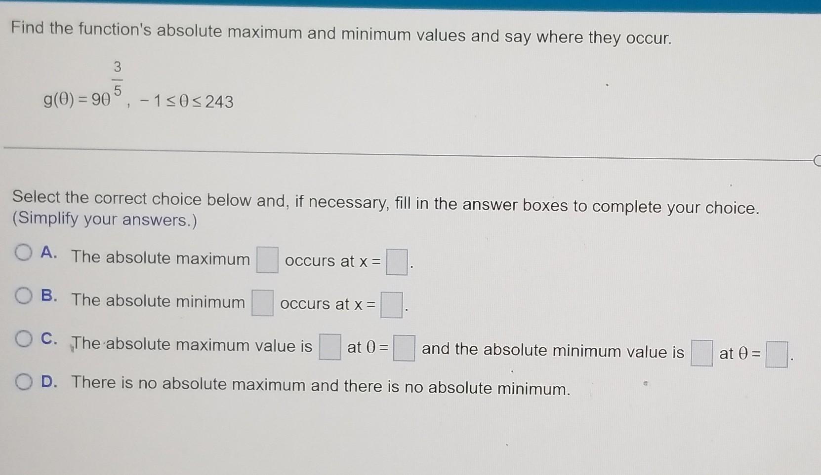 Solved Find The Functions Absolute Maximum And Minimum