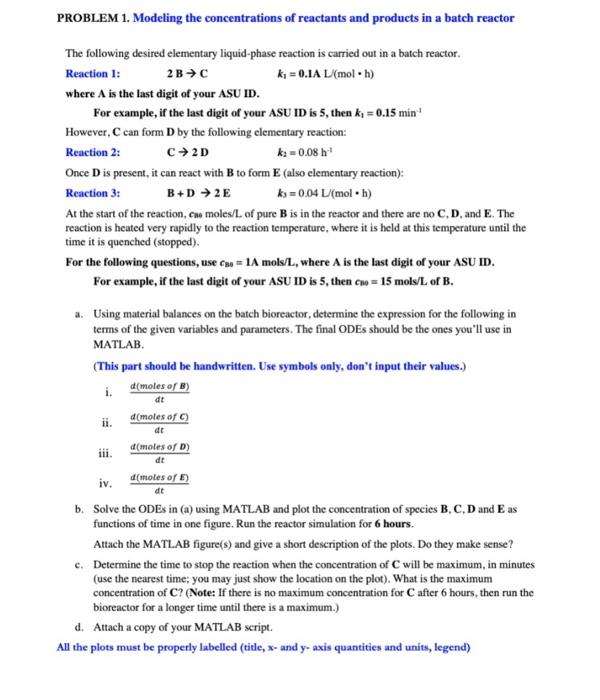 PROBLEM 1. Modeling the concentrations of reactants | Chegg.com