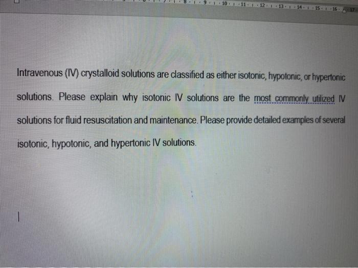 Solved 12 33 14 16 Intravenous (IV) crystalloid solutions | Chegg.com