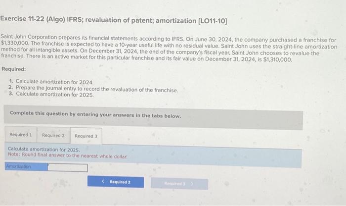 Solved Exercise 11-22 (Algo) IFRS; revaluation of patent; | Chegg.com