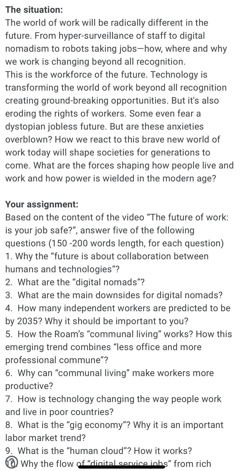 Solved The situation: The world of work will be radically | Chegg.com