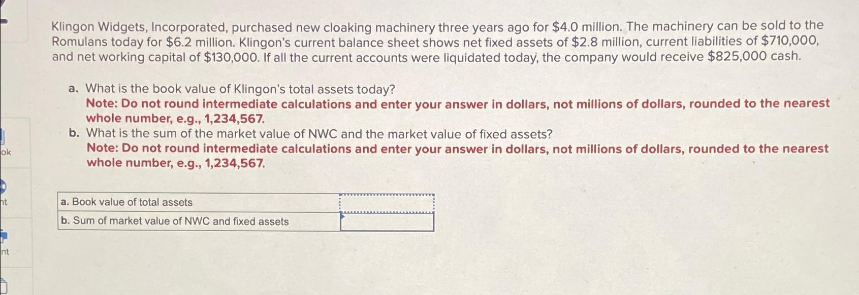Solved Klingon Widgets, Incorporated, purchased new cloaking | Chegg.com