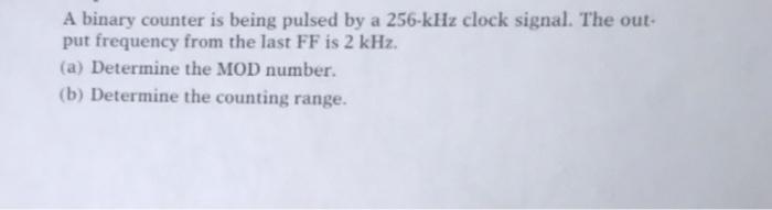 Solved A binary counter is being pulsed by a 256-kHz clock | Chegg.com