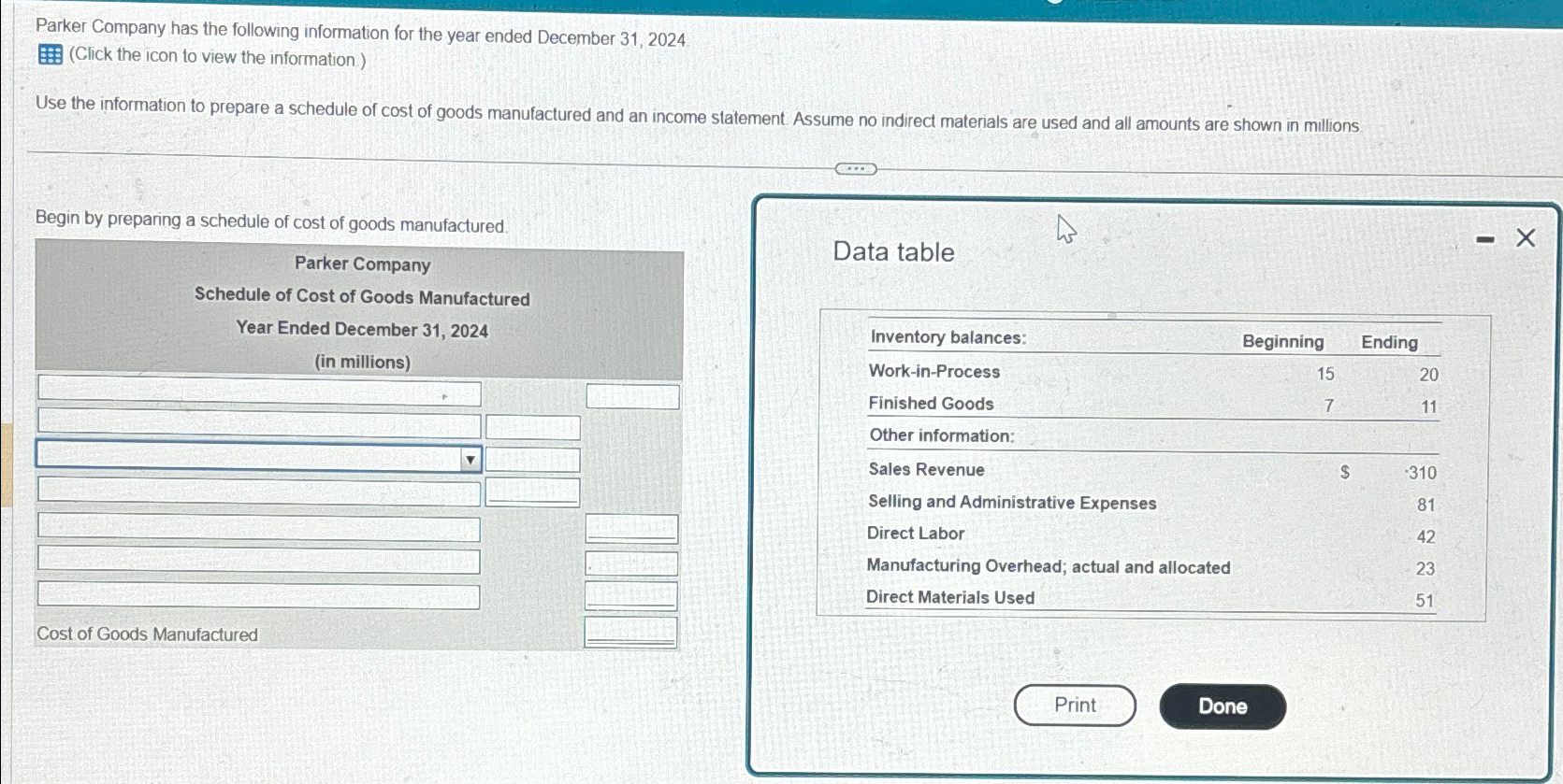 Solved Parker Company has the following information for the | Chegg.com