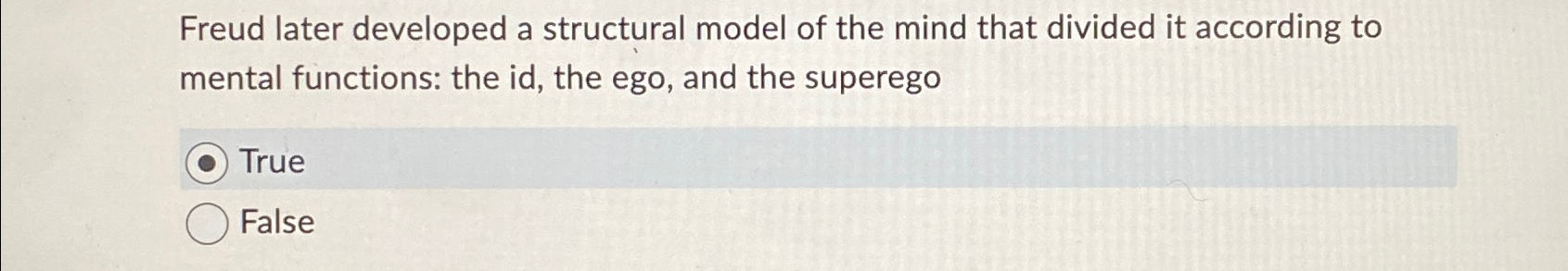 Solved Freud later developed a structural model of the mind | Chegg.com