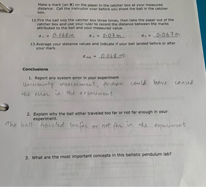 Solved ballistic pendulum lab work. answer question 1,2,3 | Chegg.com