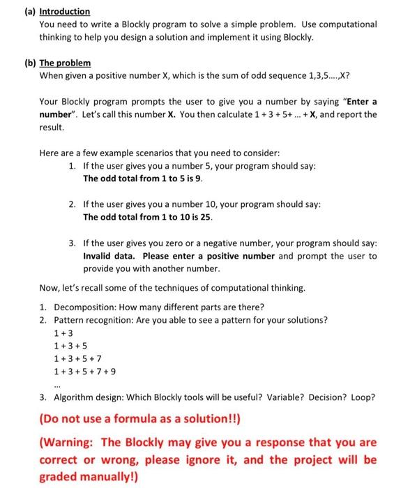 Solved (a) Introduction You need to write a Blockly program | Chegg.com