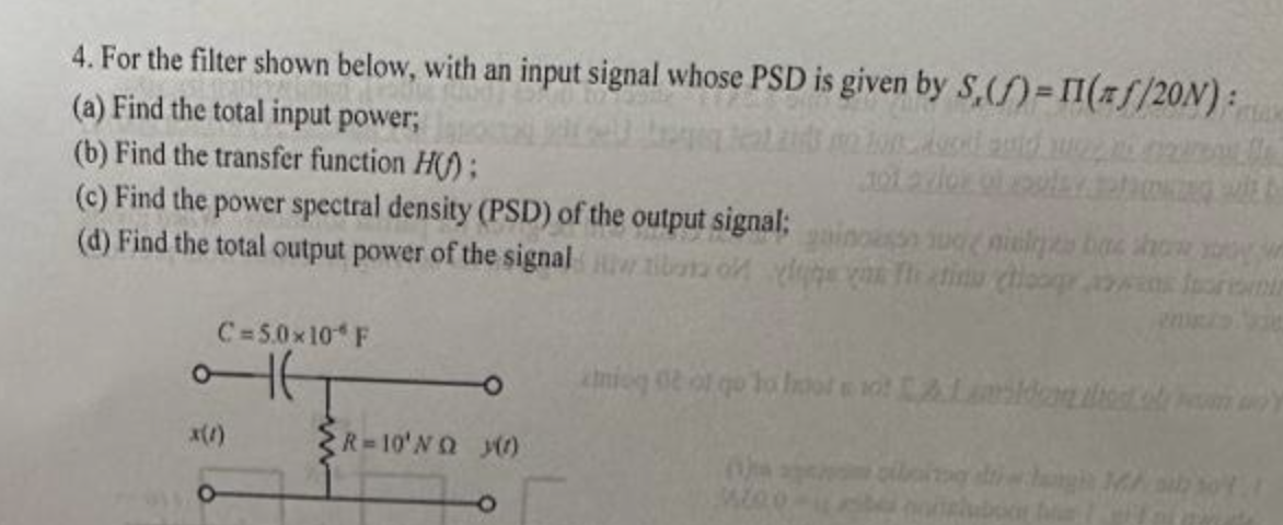 Solved For the filter shown below, with an input signal | Chegg.com