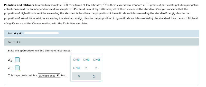 Solved Pollution and altitude: In a random sample of 300 | Chegg.com