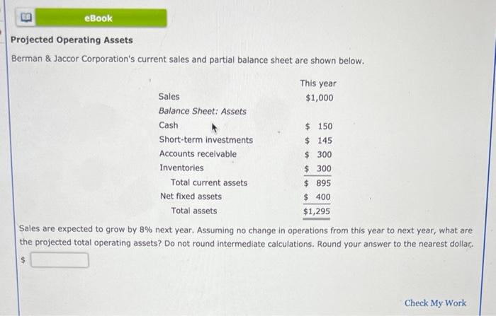 Solved eBook Projected Operating Assets Berman & Jaccor | Chegg.com