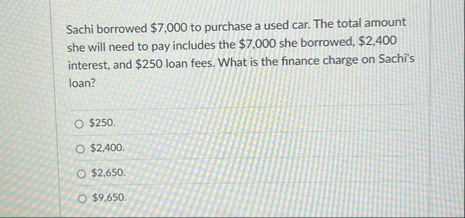 Solved Sachi borrowed $7,000 ﻿to purchase a used car. The | Chegg.com
