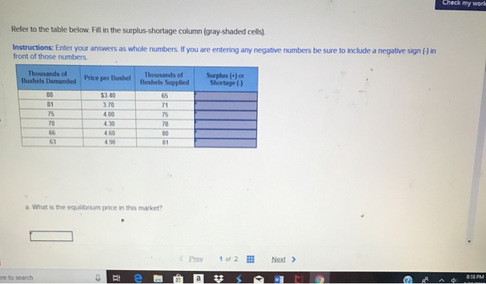 Solved Check my world Refer to the table below. Fill in the | Chegg.com