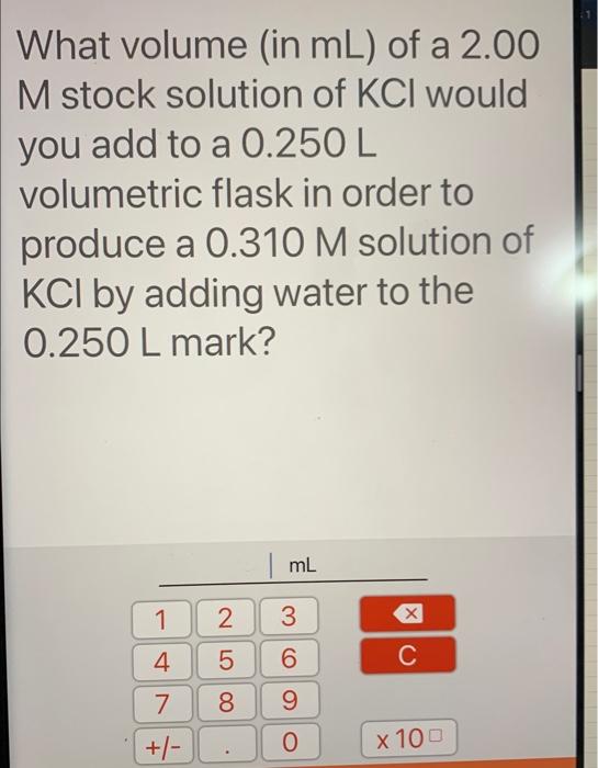 Solved What volume (in mL ) of a 2.00 M stock solution of | Chegg.com