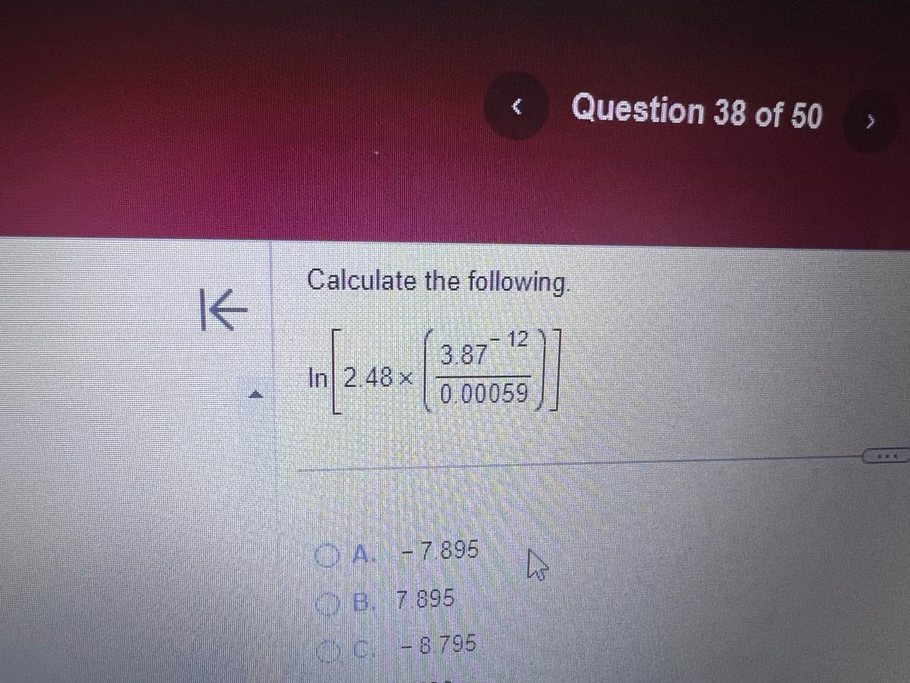 Solved Question 38 ﻿of 50Calculate the | Chegg.com