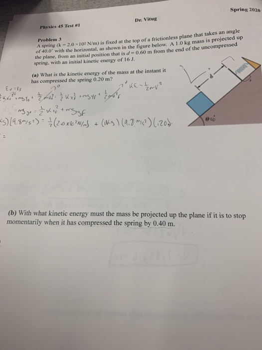 Solved Spring 2020 Dr. Vitug Physics 45 Test I Problem 3 A | Chegg.com