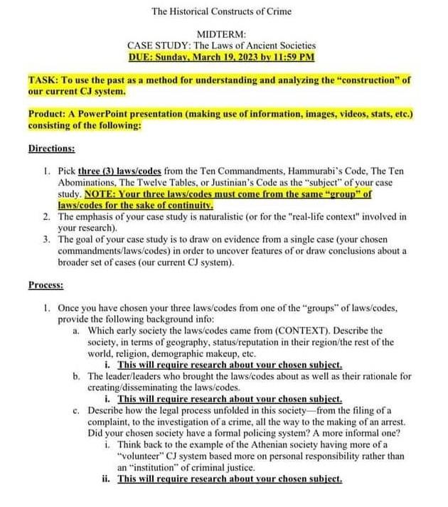 The Historical Constructs of Crime MIDTERM: CASE | Chegg.com
