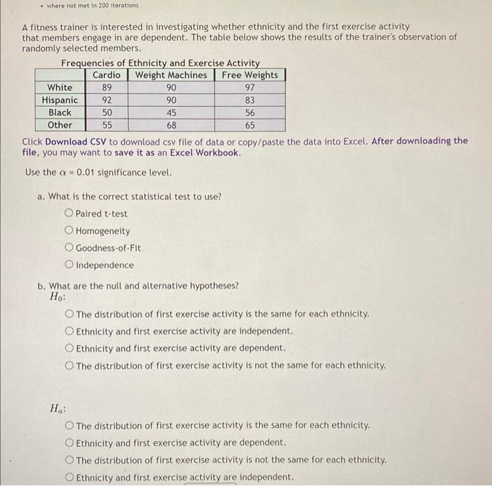 Solved A fitness trainer is interested in investigating | Chegg.com