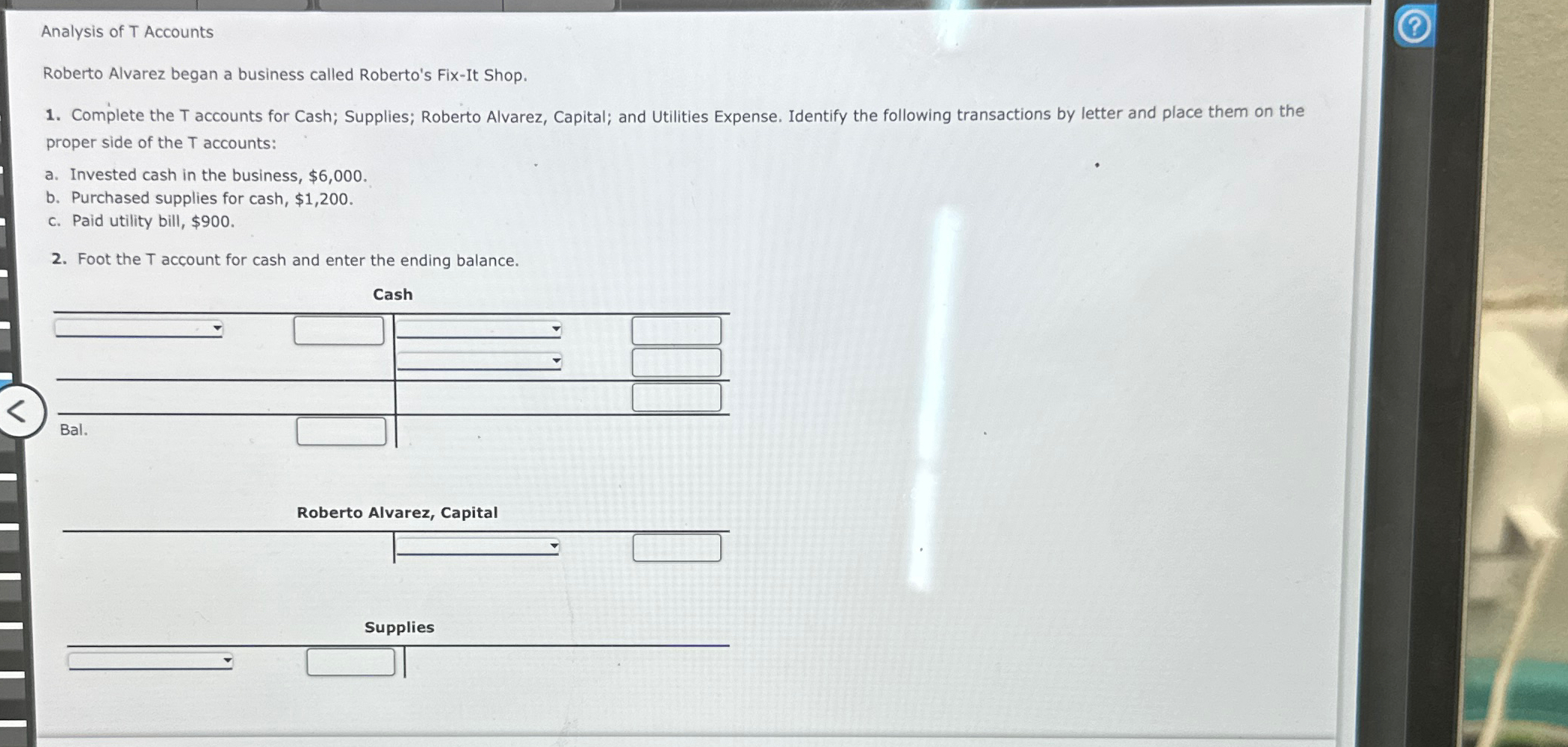 Solved Analysis of T AccountsRoberto Alvarez began a | Chegg.com
