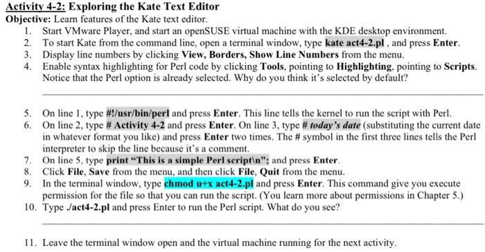 Solved Activity 4-2: Exploring the Kate Text Editor | Chegg.com