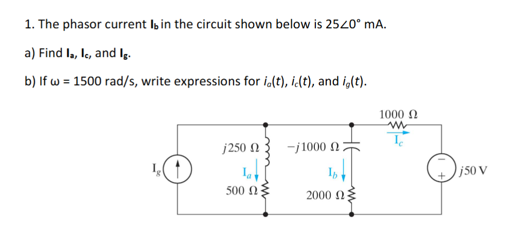 Solved The phasor current lb in ﻿the circuit shown below | Chegg.com