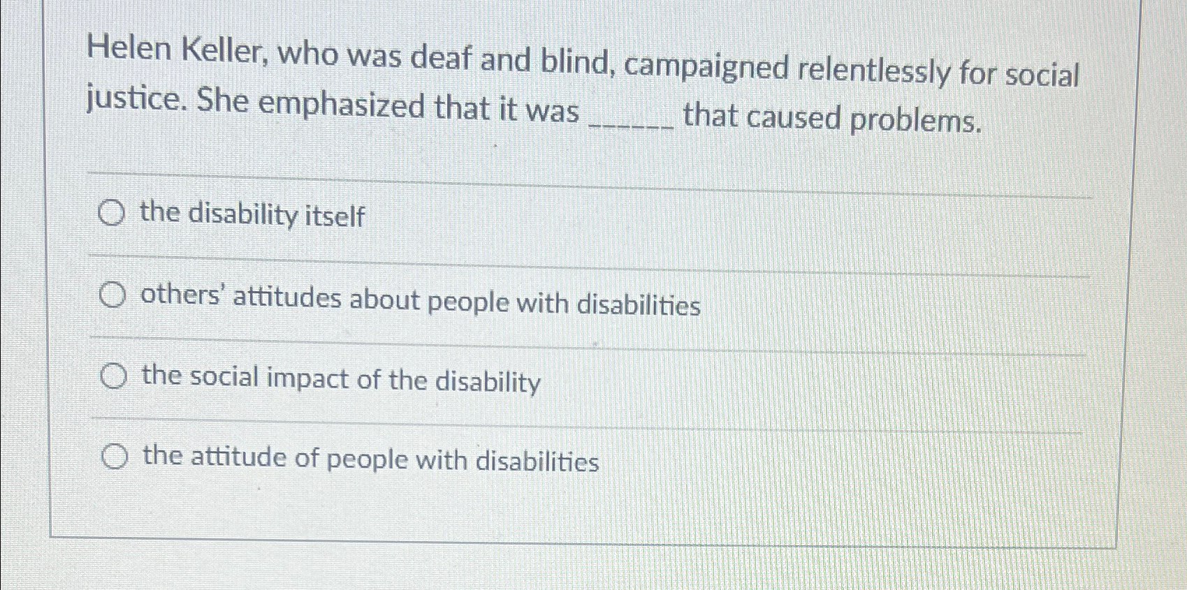 Solved Helen Keller, who was deaf and blind, campaigned | Chegg.com