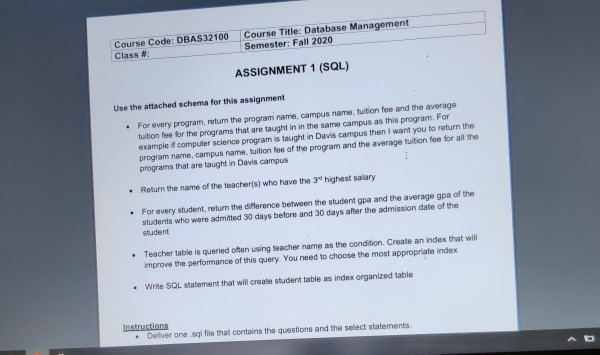 Course Code: DBAS32100 Class # Course Title: Database | Chegg.com