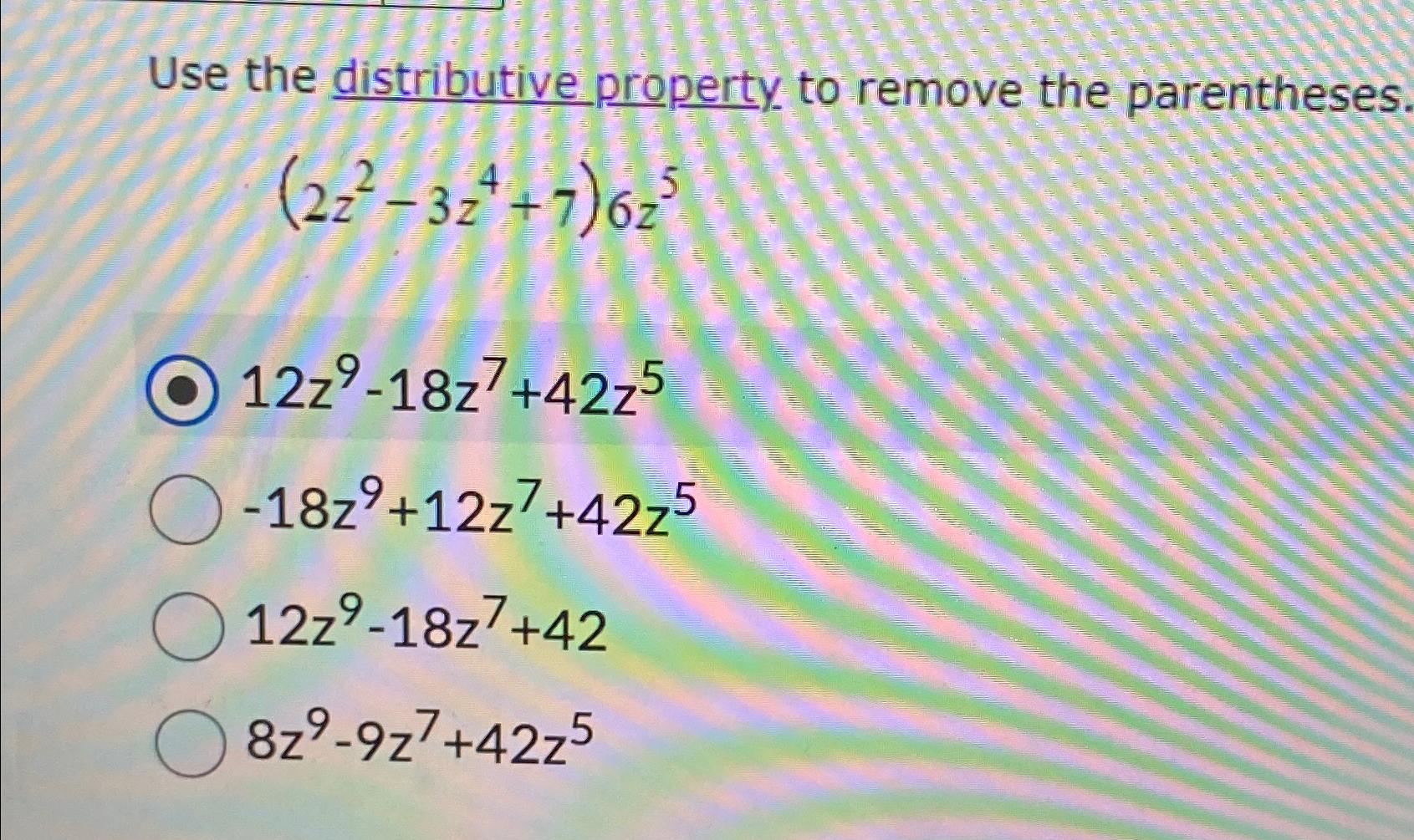 Solved Use the distributive property to remove the | Chegg.com