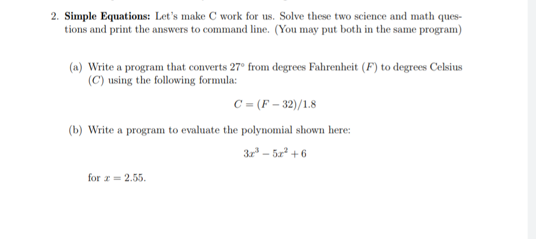 Solved Simple Equations: Let's make C work for us. Solve | Chegg.com