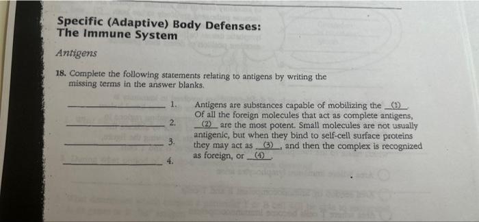 Solved Specific (Adaptive) Body Defenses: The Immune System | Chegg.com