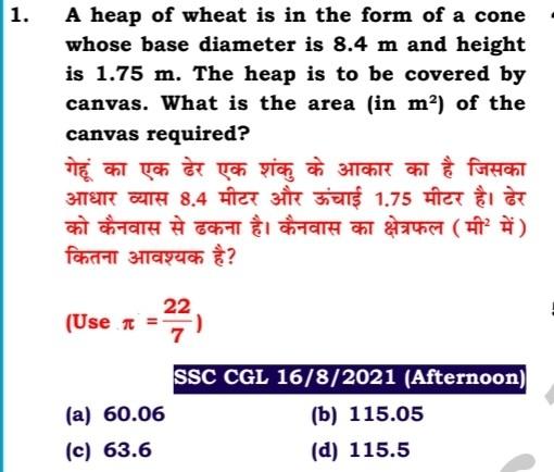Solved A heap of wheat is in the form of a cone whose base | Chegg.com