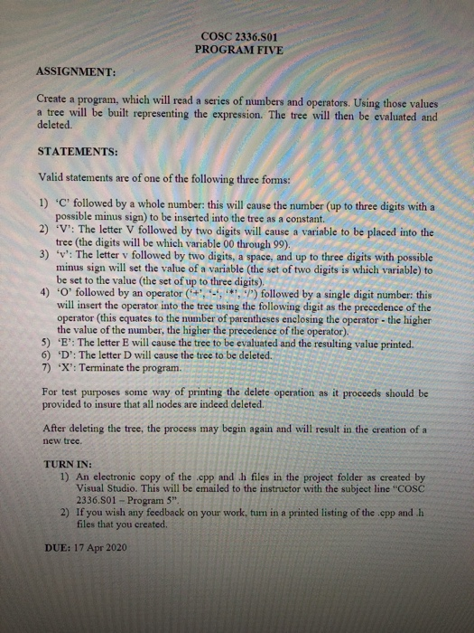 COSC 2336.501 PROGRAM FIVE ASSIGNMENT: Create a | Chegg.com