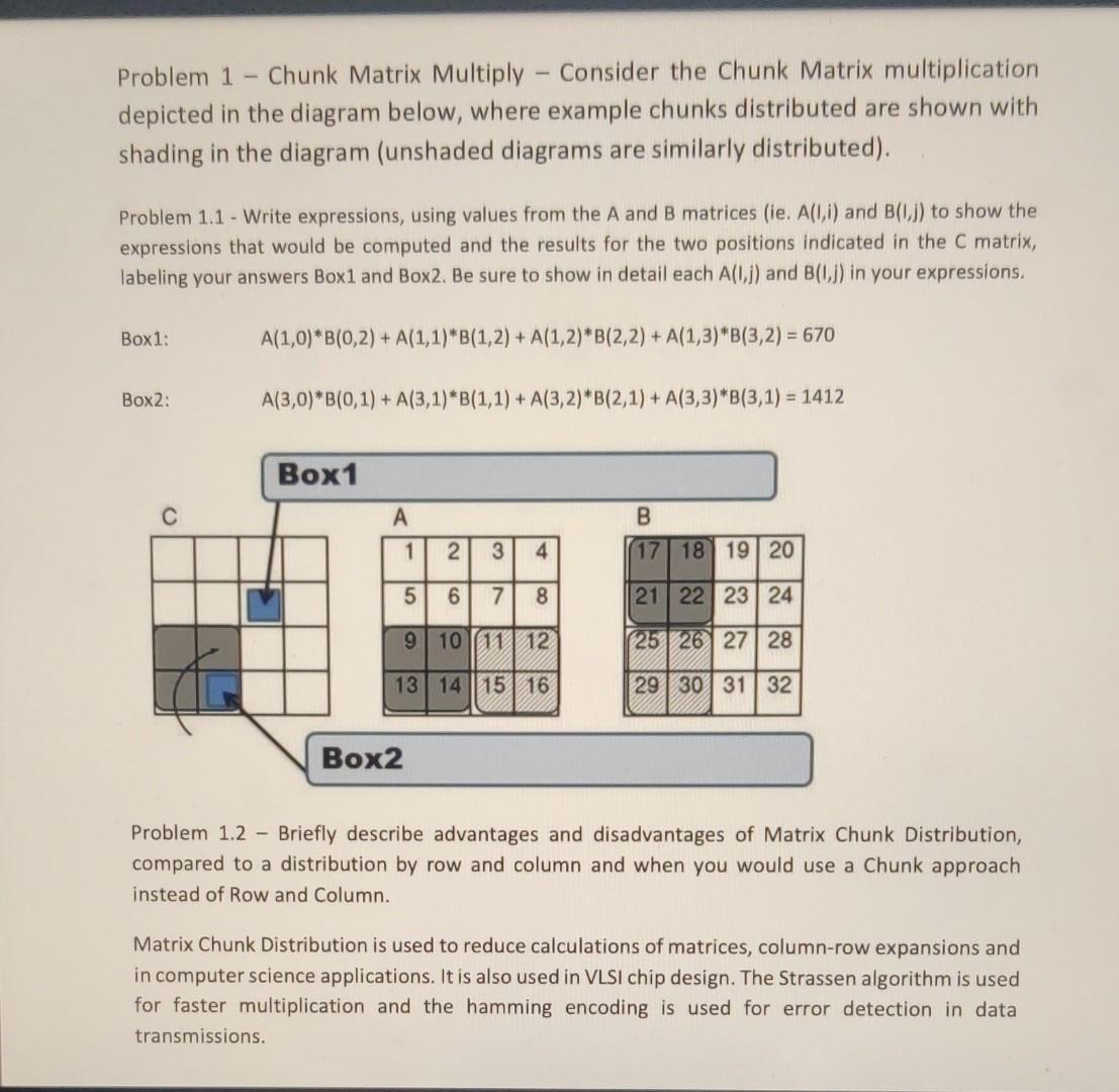 Solved Problem 1 - Chunk Matrix Multiply - Consider the | Chegg.com
