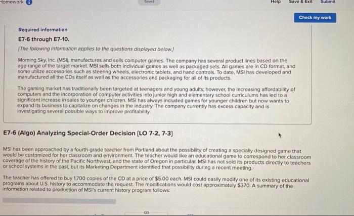Solved Homework Swed Help Save & Exit Submit Check my work | Chegg.com