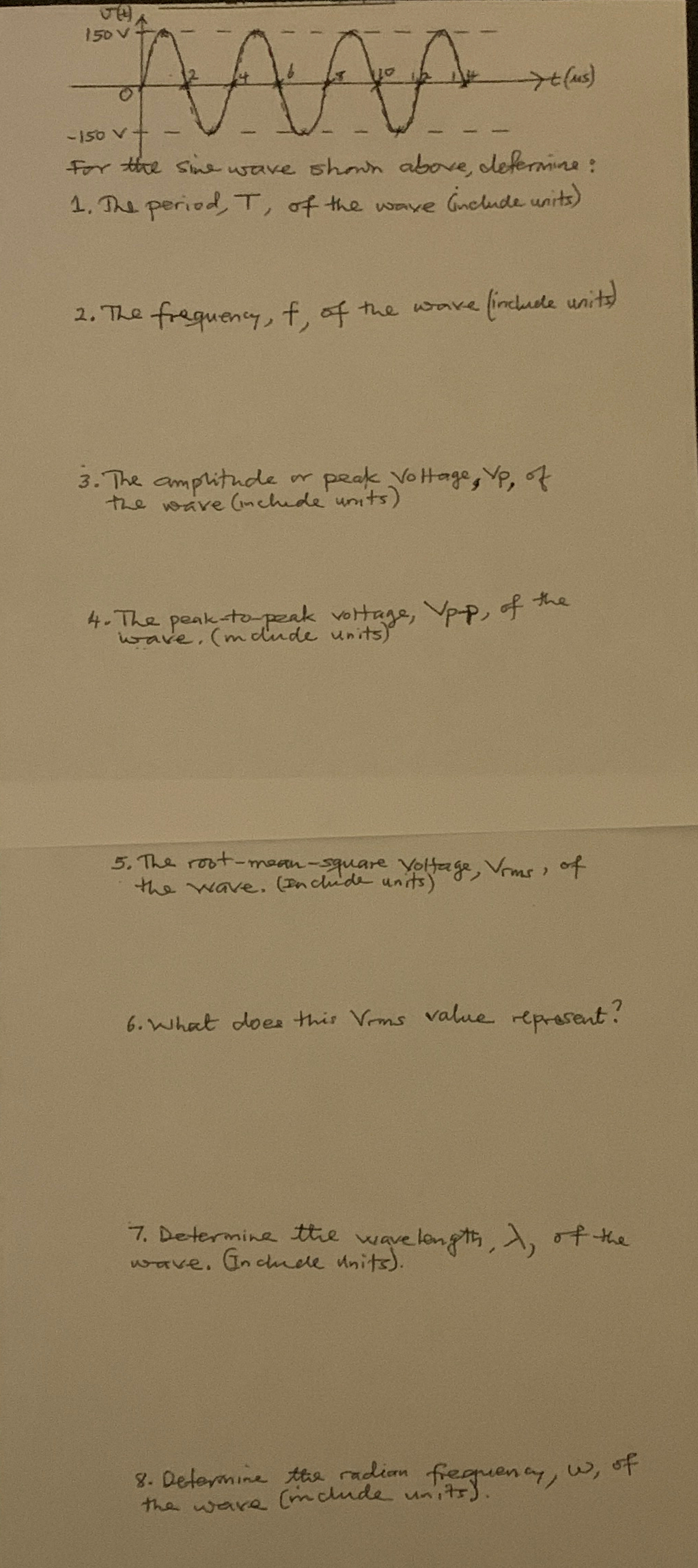 Solved For the sine wave shown above, determine:1.The | Chegg.com