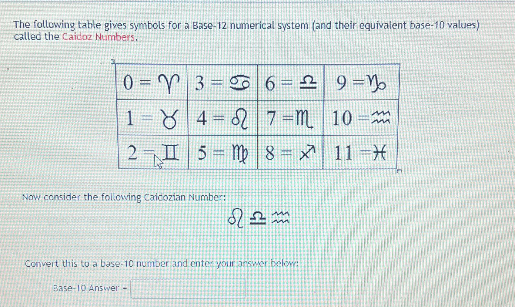 Solved The following table gives symbols for a Base-12 | Chegg.com