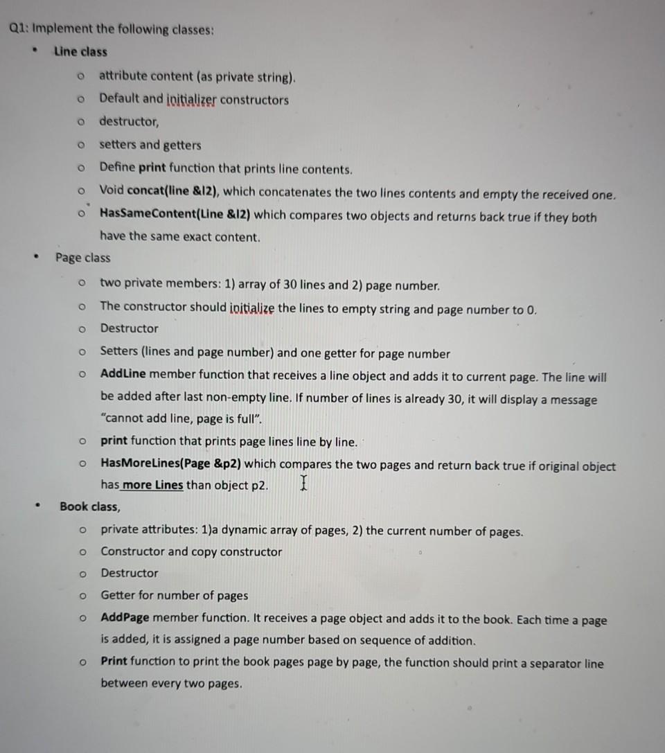 Solved . O Q1: Implement the following classes: Line class O | Chegg.com