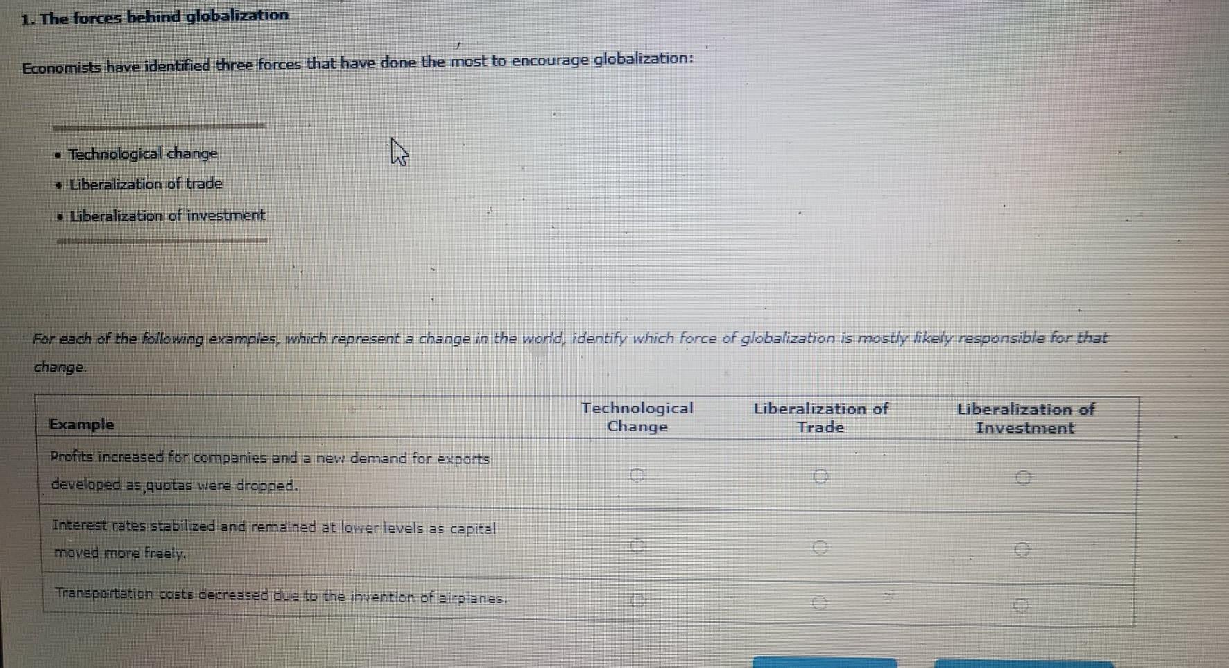 Solved 1. The forces behind globalization Economists have | Chegg.com