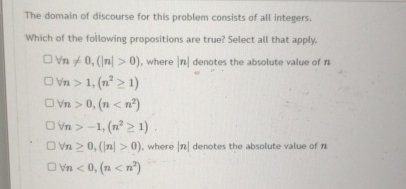 Solved The domain of discourse for this problem consists of | Chegg.com