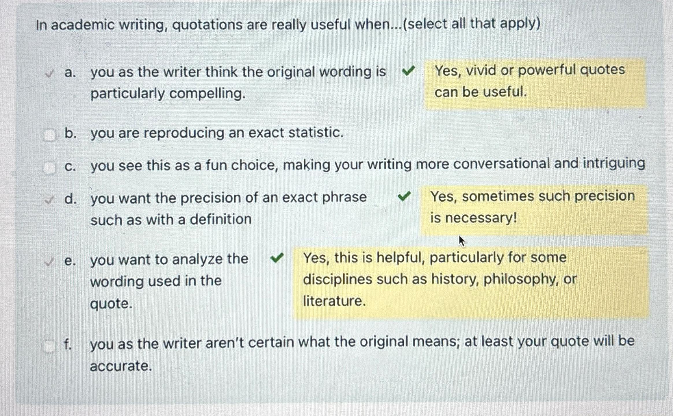 In academic writing, quotations are really useful | Chegg.com