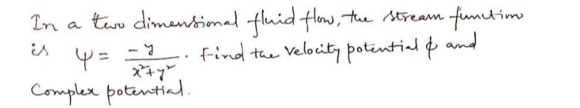 Solved In a two dimensional fluid flow, the stream | Chegg.com