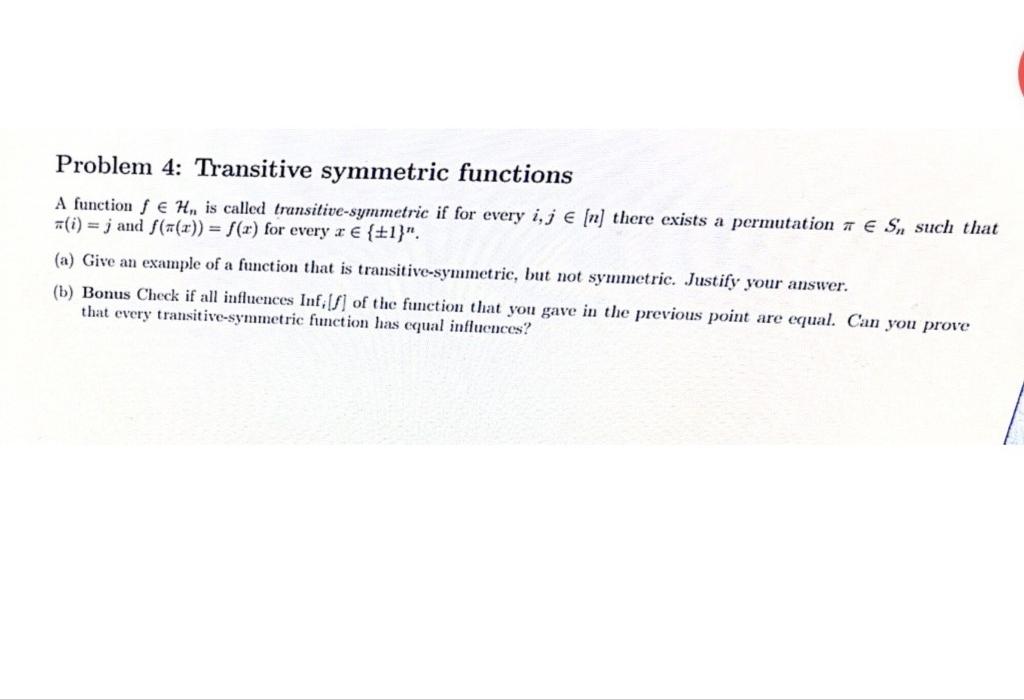 Solved Problem 4 Transitive Symmetric Functions A Function
